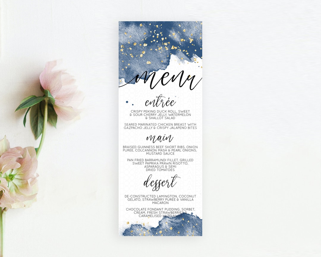 Blue Menu Blue Watercolor Menu Template Pastel Blue Table Décor Blue ...