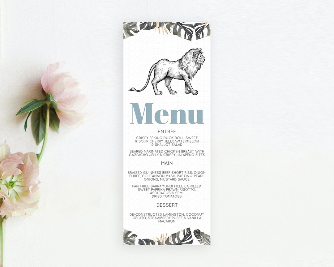 Lion Menu Lion Menu Template Lion Party Table Decor Safari Adventure ...