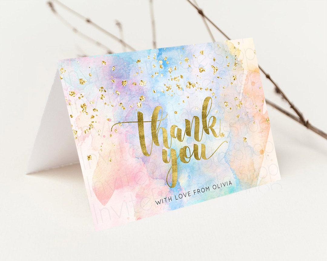 Pastel Thank You Rainbow Thank You Card Colorful Pastel Birthday Thank ...