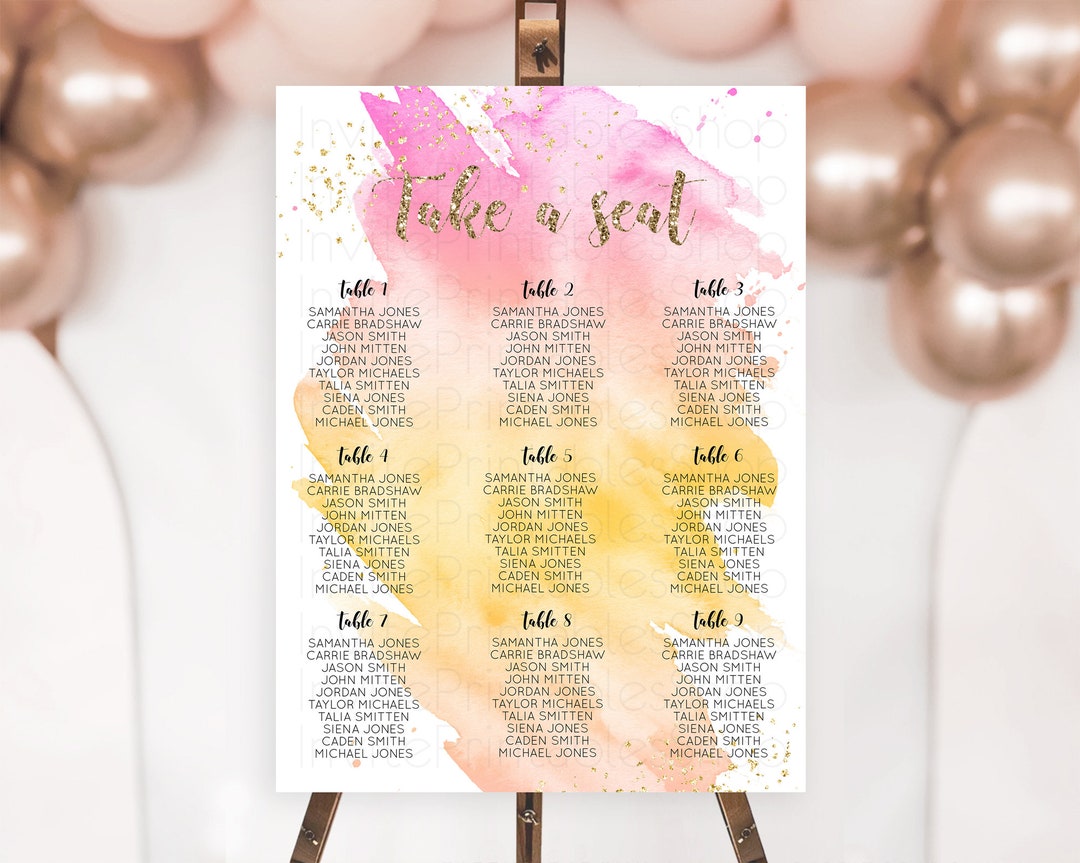 Rainbow Seating Chart Pastel Seating Chart Colorful Pastel Watercolor ...