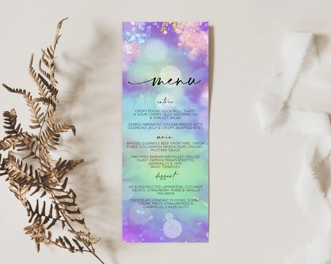 Rainbow Menu Pastel Menu Colorful Pastel Table Decor Watercolor ...