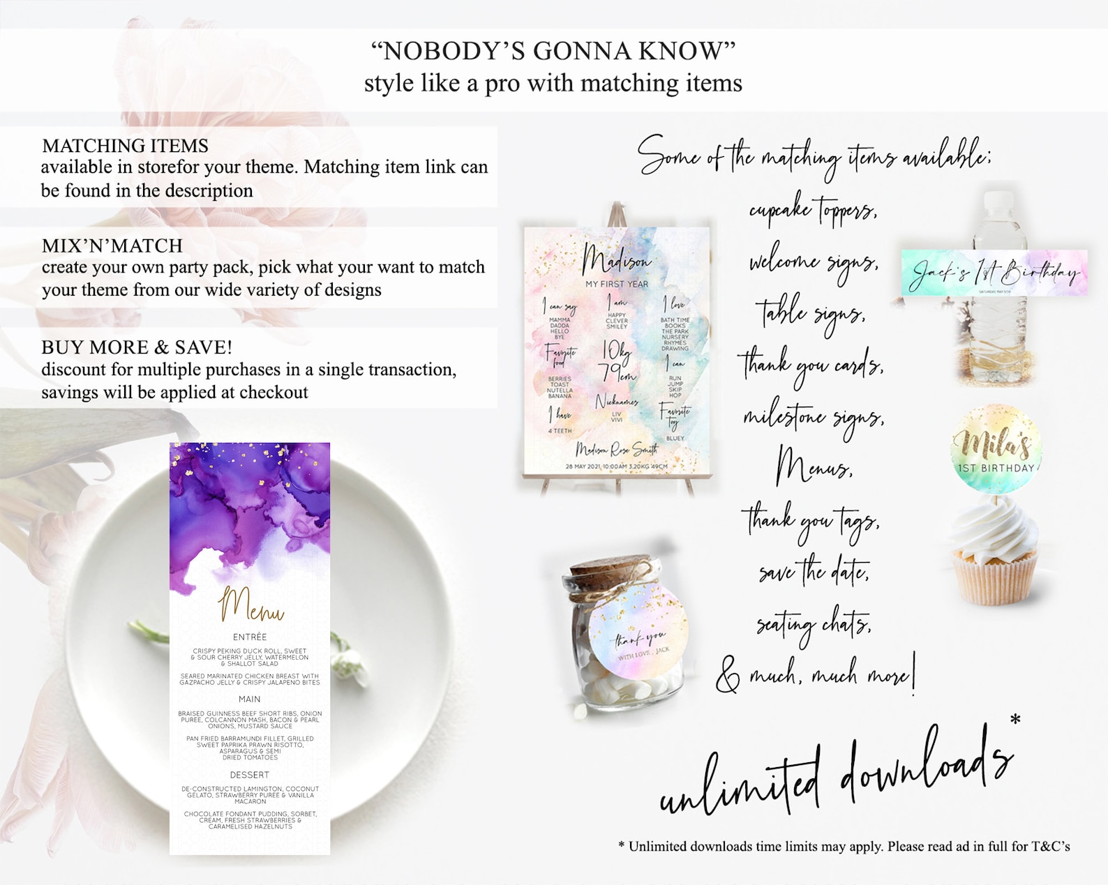 Purple Menu Purple Watercolor Menu Template Pastel Purple Table Décor ...