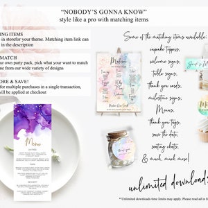 Purple Menu Purple Watercolor Menu Template Pastel Purple Table Décor ...