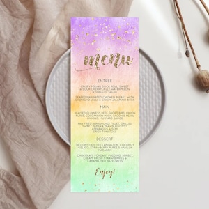 Pastel Menu Pastel Rainbow Menu Template Colorful Pastel Table Decor ...