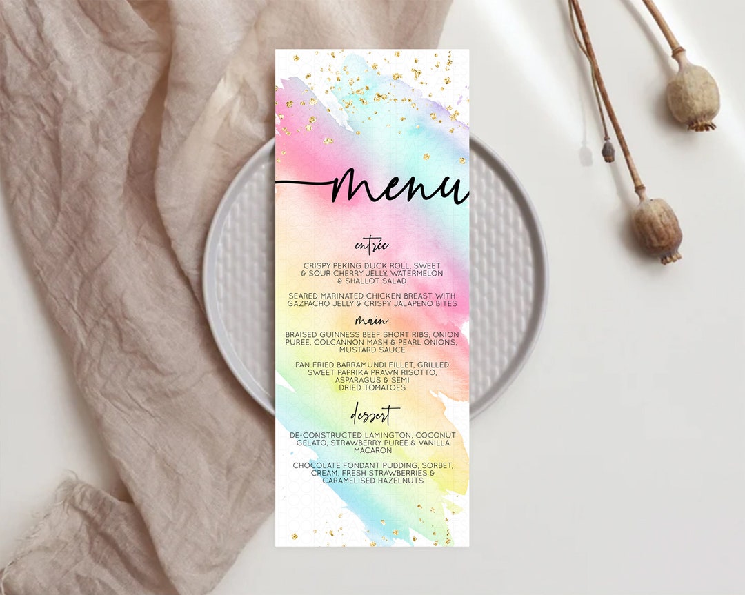 Pastel Menu Pastel Rainbow Menu Template Colorful Pastel Table Decor ...