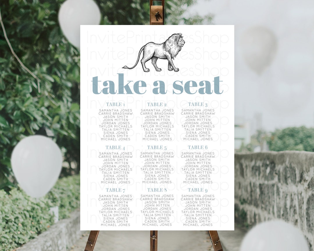 Lion Seating Chart Safari Lion Seating Chart Modern Lion Party Decor ...