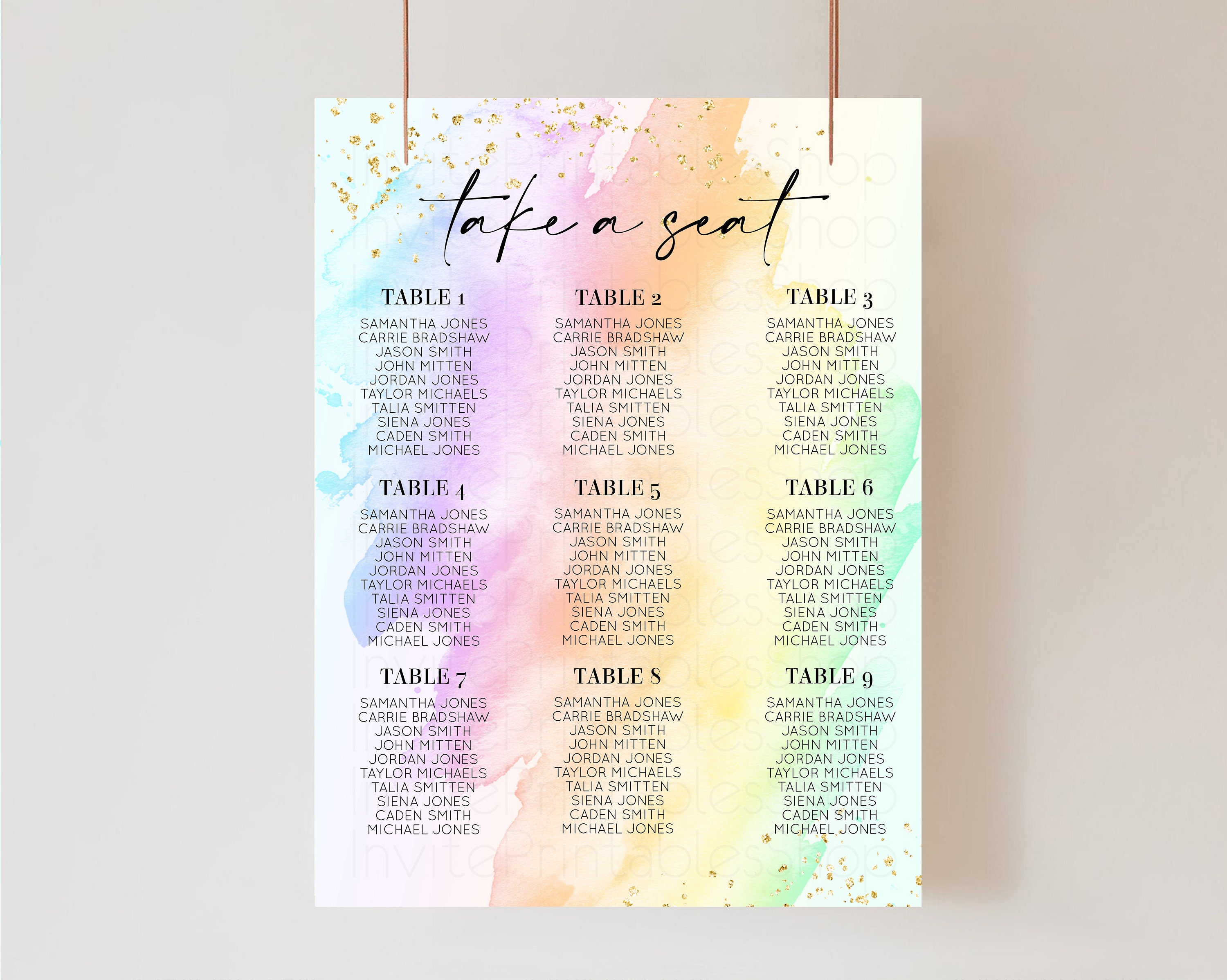 Rainbow Seating Chart Pastel Clouds Seating Sign Gold - Etsy