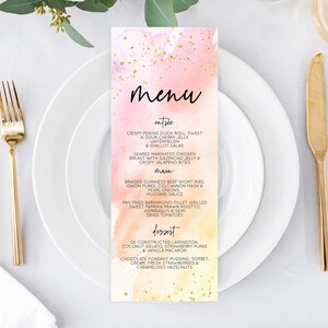 Pink Menu Pink Watercolor Menu Template Pastel Pink Table Décor Pink ...