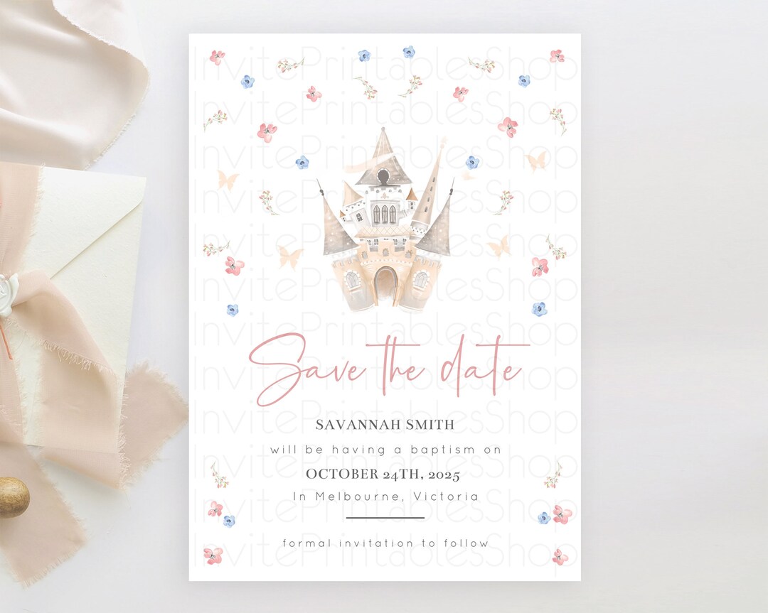 Princess Save the Date Template Secret Garden Enchanted Castle Pastel ...