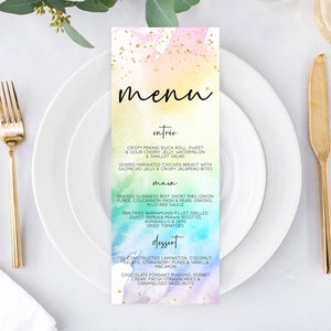 Pastel Menu Pastel Rainbow Menu Template Colorful Pastel Table Decor ...