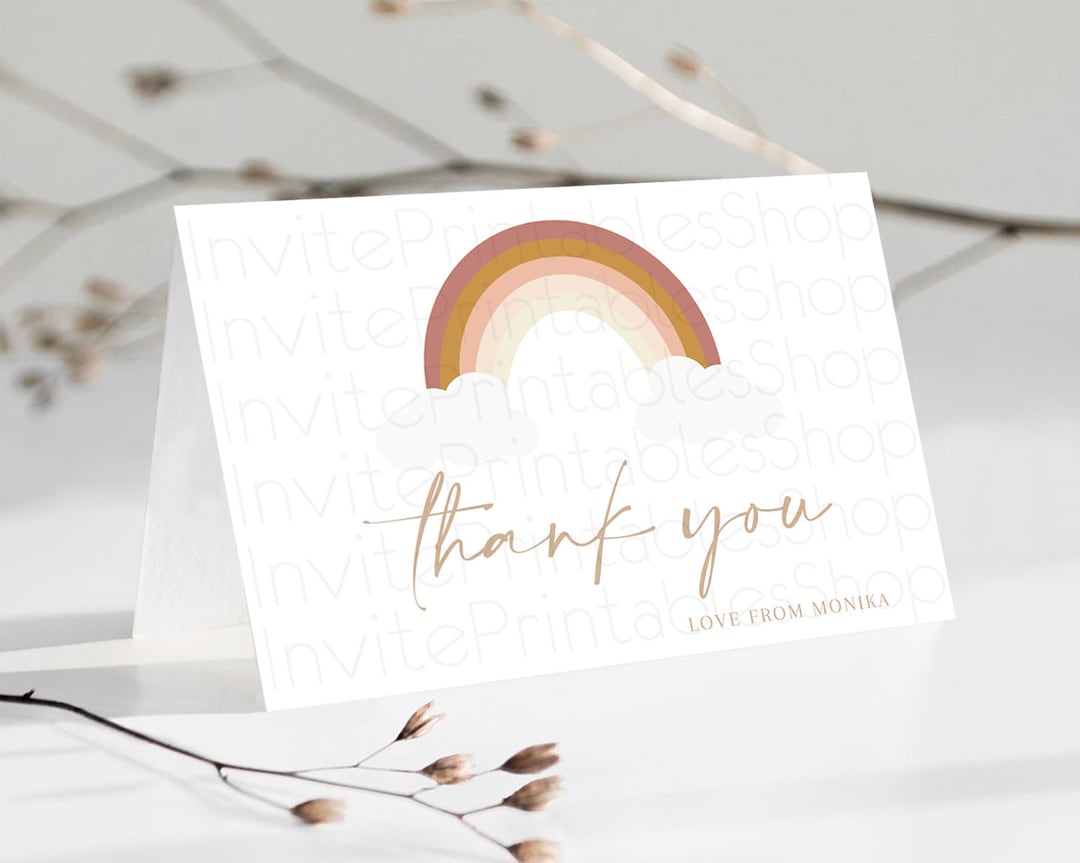 Pastel Rainbow Thank You Boho Rainbow Thank You Card Rainbow Birthday ...