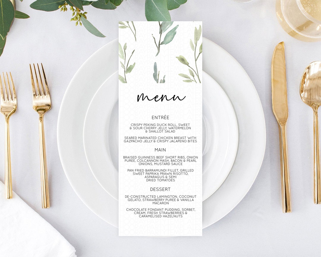 Leafy Menu Green Leaf Menu Template Eucalyptus Fern Leaves Decor ...