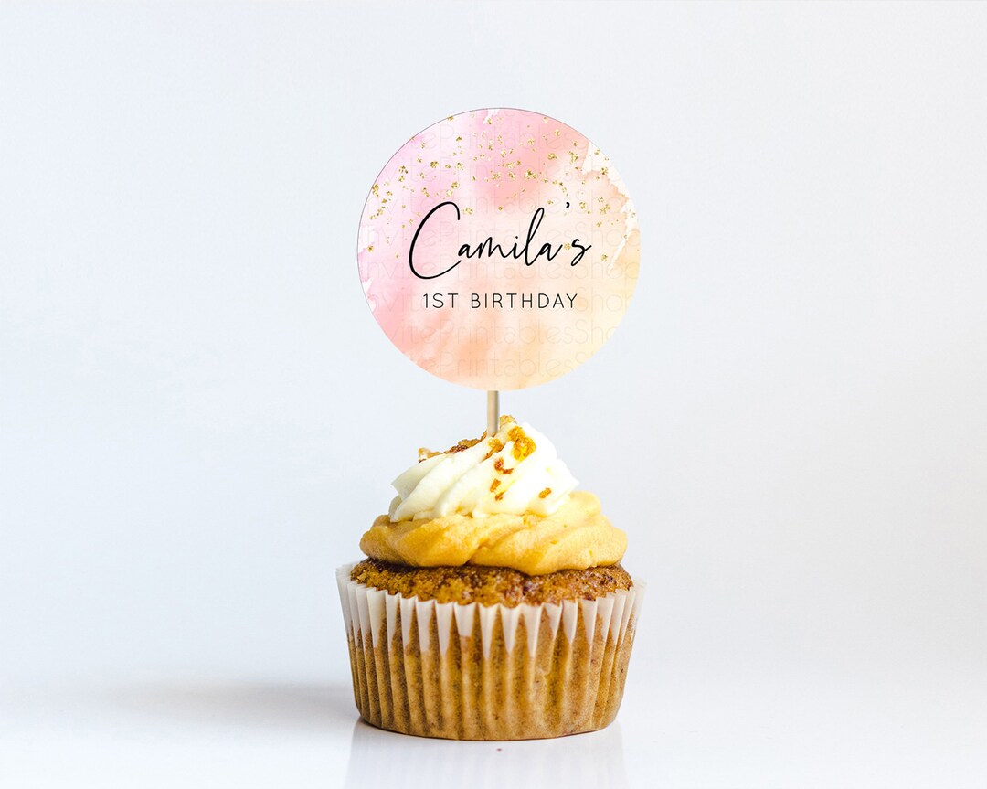 Pink Cupcake Toppers Pink Watercolor Cupcake Toppers Pastel Pink ...