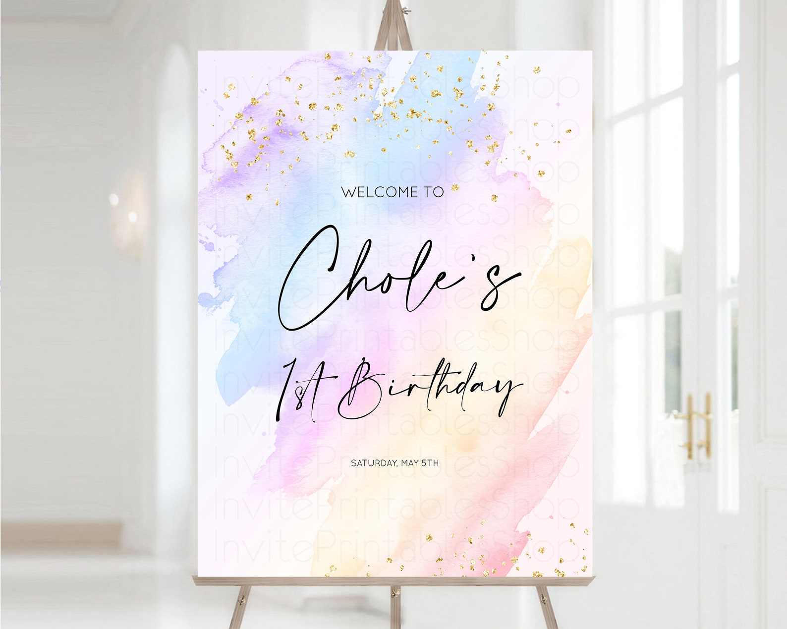 Rainbow Welcome Sign Pastel Watercolor Welcome Board Gold - Etsy