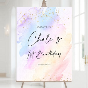 Rainbow Welcome Sign Pastel Watercolor Welcome Board Gold Glitter ...