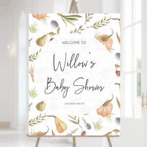 Pumpkin Baby Shower Welcome Board Pear Welcome Sign Ladybug Plum ...