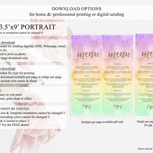 Pastel Menu Pastel Rainbow Menu Template Colorful Pastel Table Decor ...