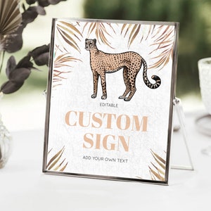 Cheetah Sign Cheetah Party Sign Template Safari Adventure Table Sign ...