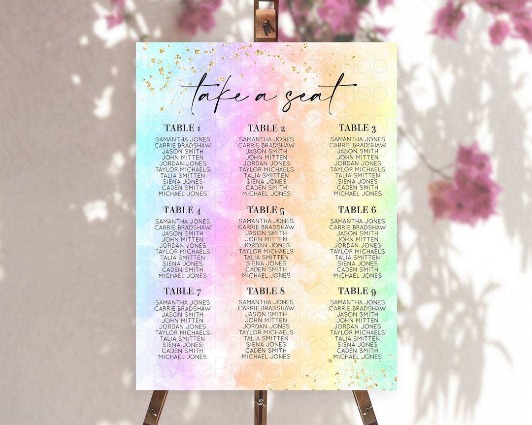 Rainbow Seating Chart Pastel Seating Chart Colorful Pastel Watercolor ...