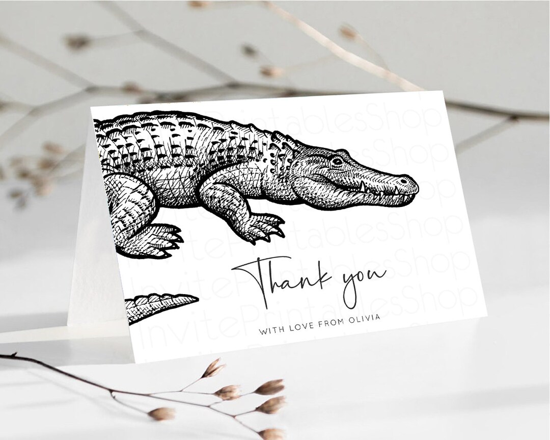 Alligator Thank You Card Simple Crocodile Wild One Safari - Etsy