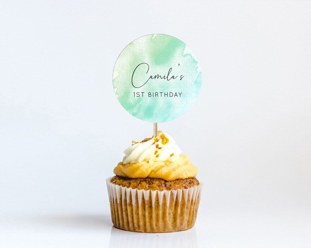 Green Cupcake Toppers Green Watercolor Cupcake Toppers Pastel Green ...