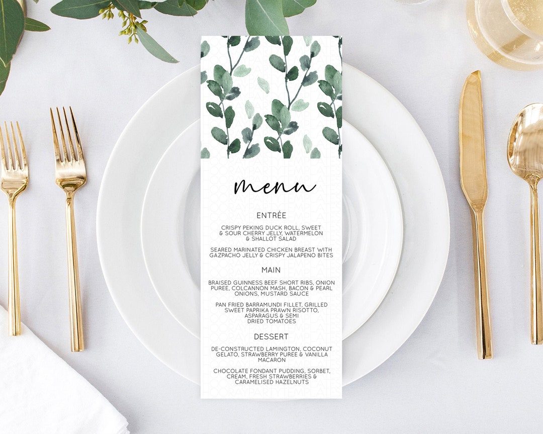 Leafy Menu Green Leaf Menu Template Eucalyptus Fern Leaves Decor ...