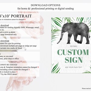 Elephant Sign Elephant Safari Adventure Party Table Sign Decor Dried ...