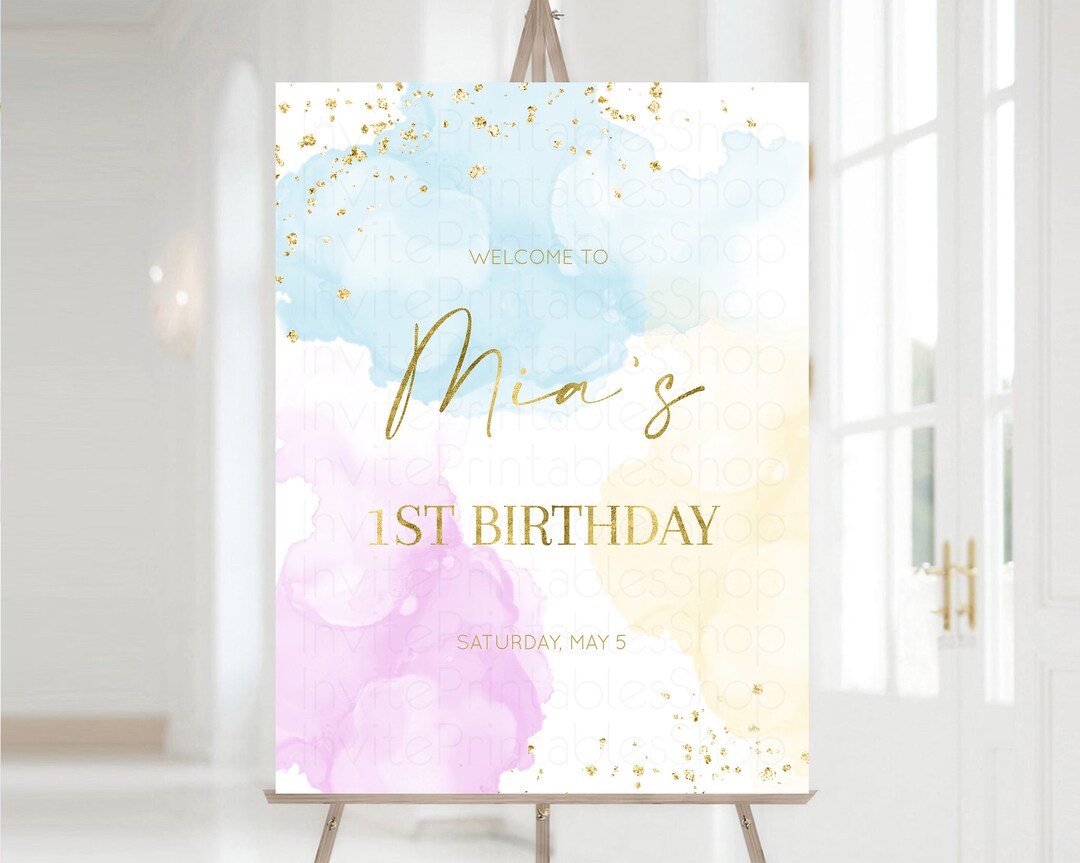 Rainbow Welcome Sign Pastel Welcome Sign Pastel Ombre 1st Birthday Sign ...
