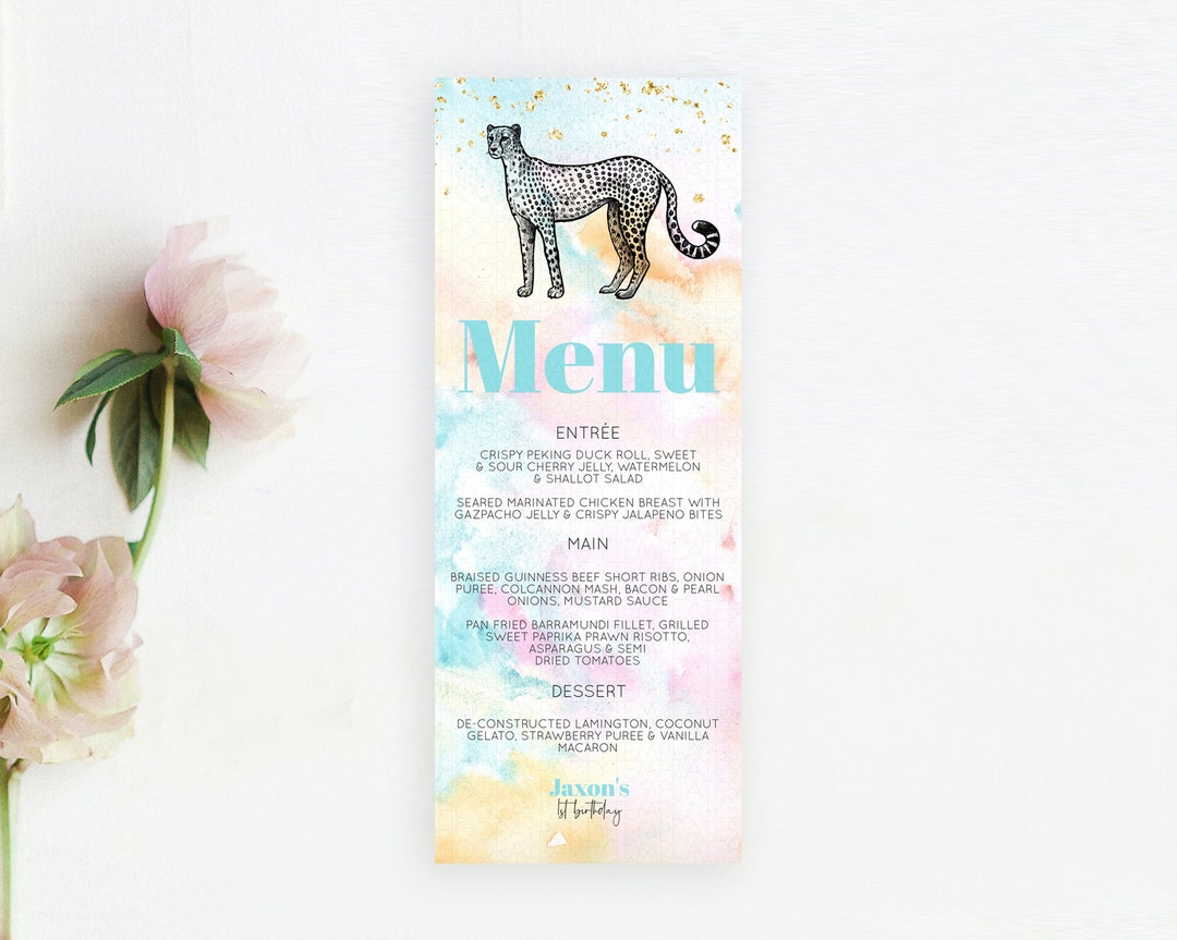Pastel Cheetah Menu Rainbow Cheetah Menu Template Colorful Rainbow ...