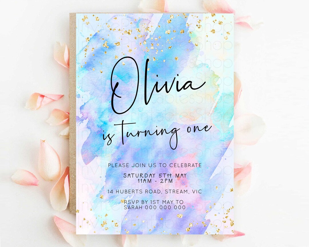 Pastel Birthday Invitation Ombre Watercolor Birthday Invitation Glitter ...