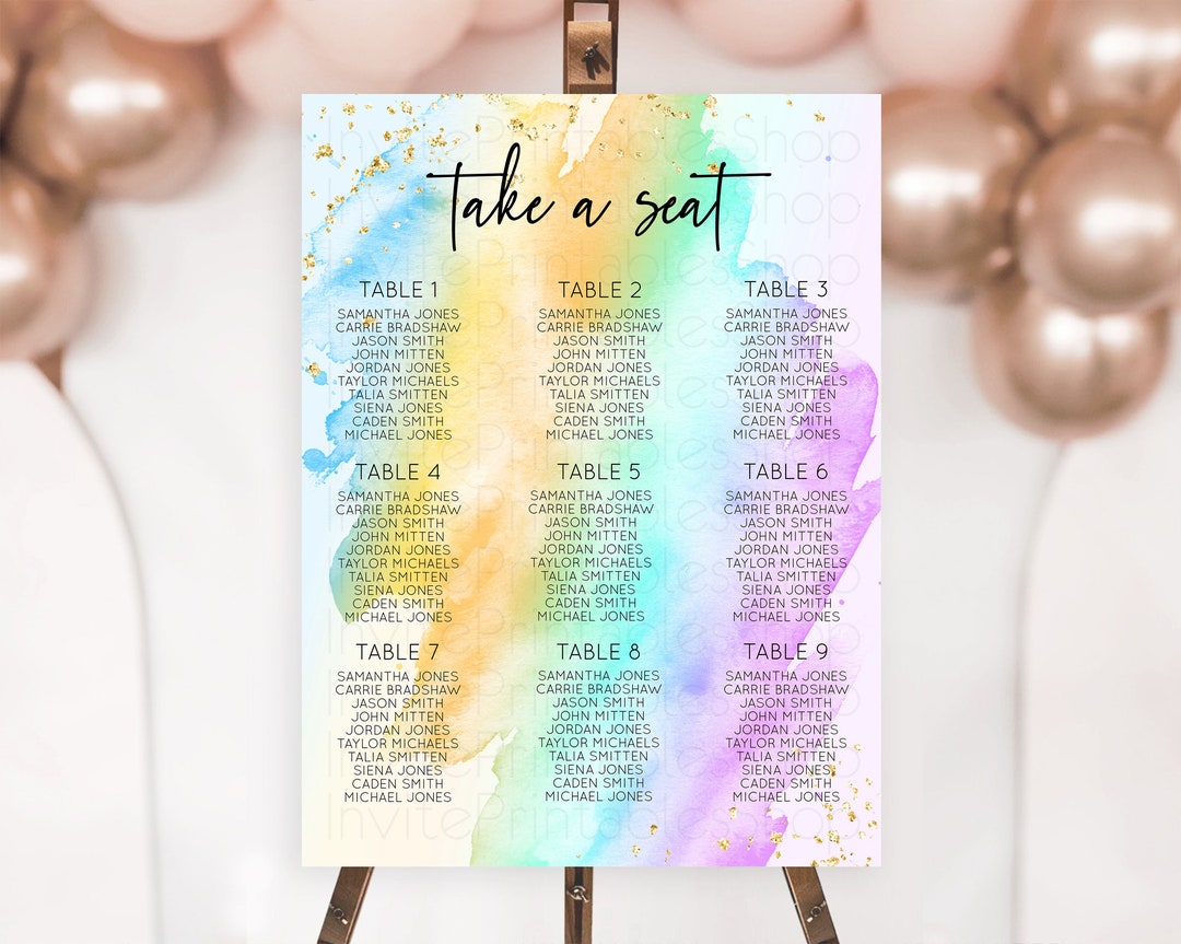 Rainbow Seating Chart Pastel Seating Chart Colorful Pastel Watercolor ...