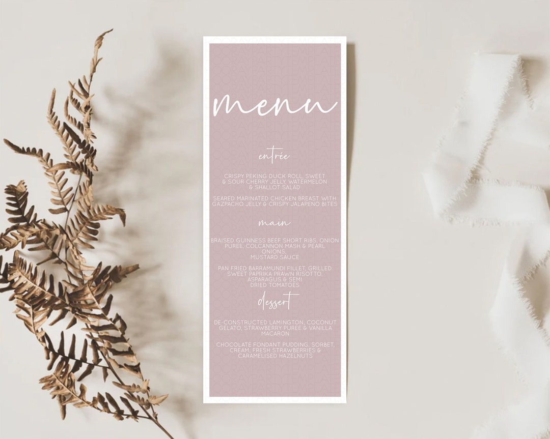 Pink Menu Pastel Pink Menu Template Pink Minimalist Table Decor Modern ...