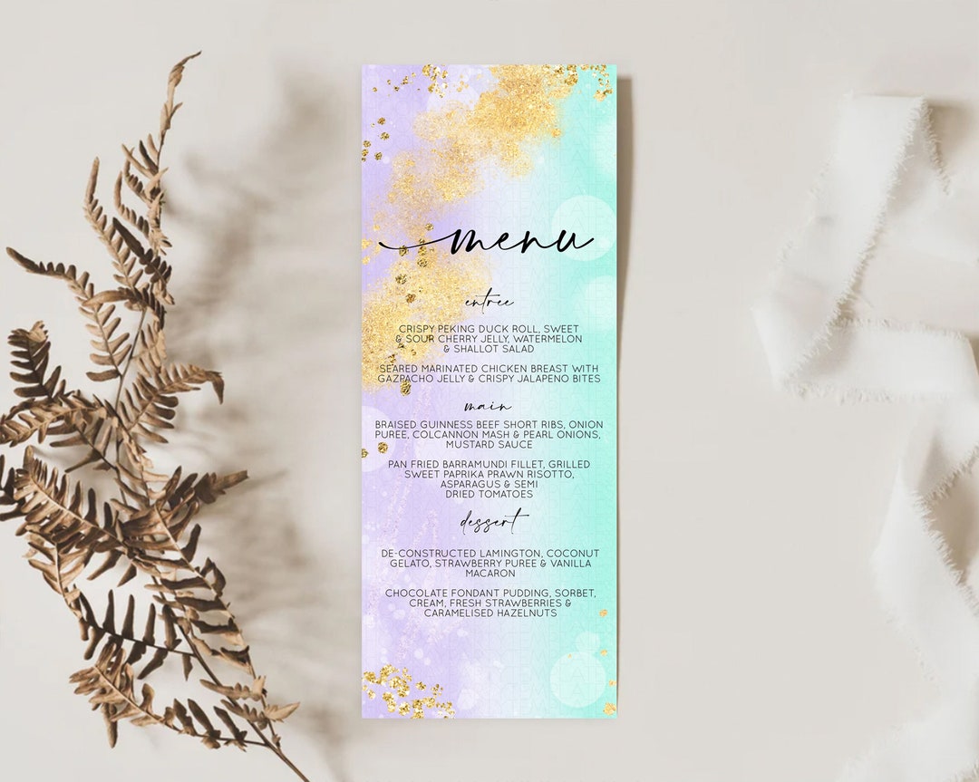 Pastel Menu Pastel Rainbow Menu Template Colorful Pastel Table Decor ...