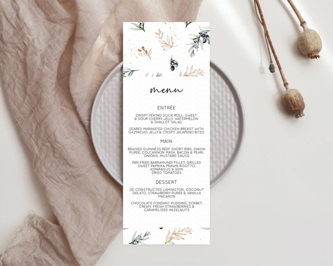 Leafy Menu Green Leaf Menu Template Eucalyptus Fern Leaves Decor ...