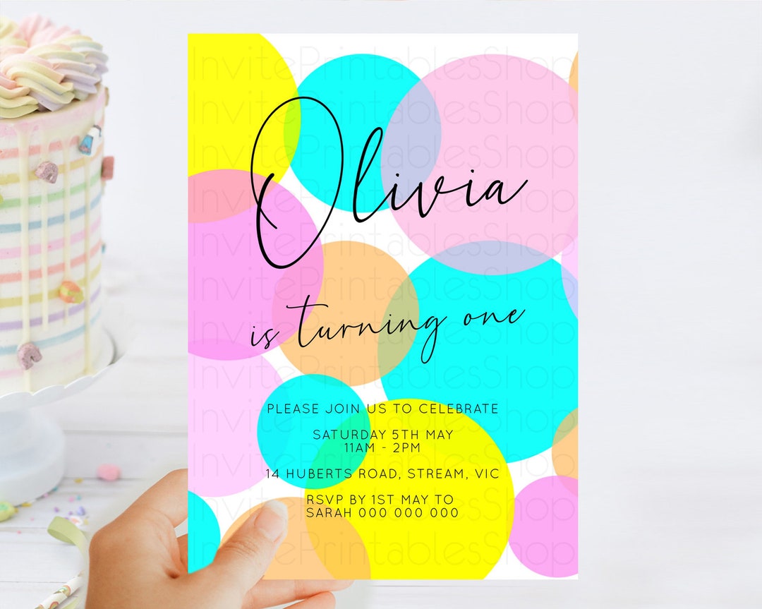 Pastel Birthday Invitation Pastel Confetti Birthday Invitation Bubbles ...