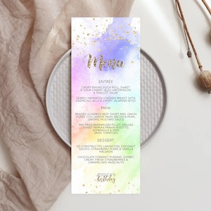 Pastel Menu Pastel Rainbow Menu Template Colorful Pastel Table Decor ...