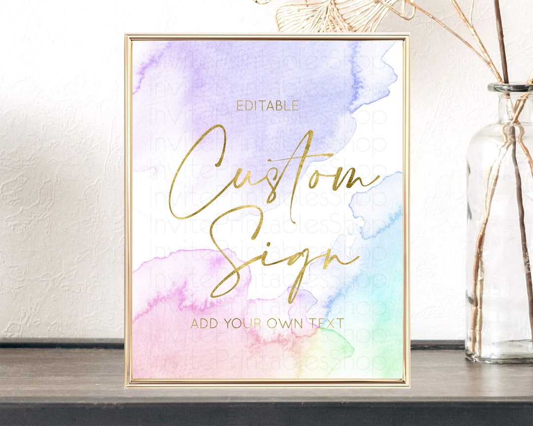 Pastel Sign Ombre Table Sign Decor Pastel Ombre Rainbow Watercolor ...