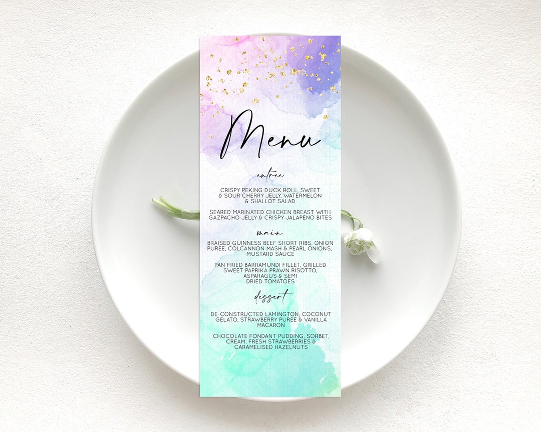 Pastel Menu Pastel Rainbow Menu Template Colorful Pastel Table Decor ...