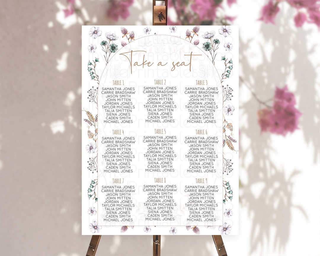 Secret Garden Seating Chart Wildflower Seating Chart Pastel Flowers ...