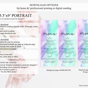 Pastel Menu Pastel Rainbow Menu Template Colorful Pastel Table - Etsy