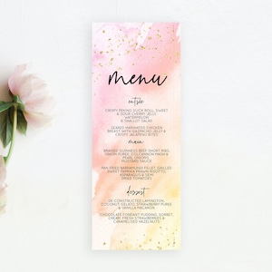 Pink Menu Pink Watercolor Menu Template Pastel Pink Table Décor Pink ...