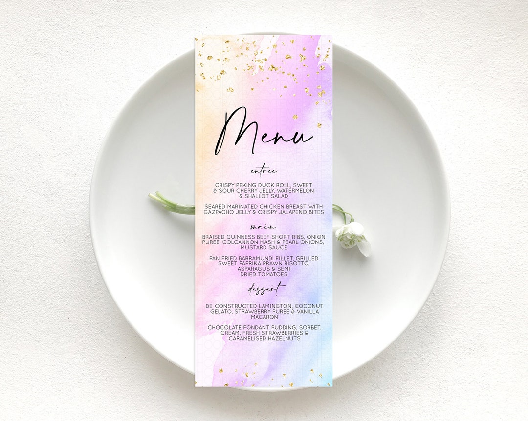 Pastel Menu Pastel Rainbow Menu Template Colorful Pastel Table Decor ...