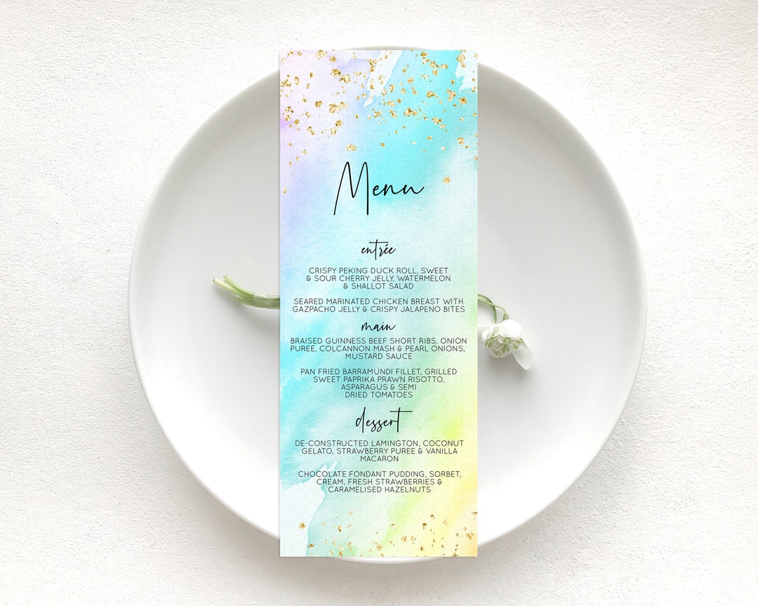 Pastel Menu Pastel Rainbow Menu Template Colorful Pastel Table Decor ...