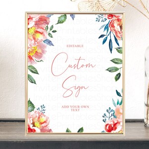 Wildflower Floral Table Sign Decor Secret Garden Sign Template Pastel ...