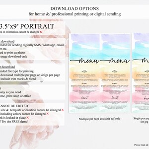 Pastel Menu Pastel Rainbow Menu Template Colorful Pastel Table Decor ...