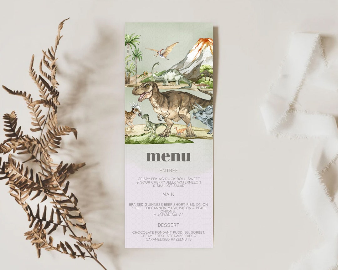 Dinosaur Menu Dinosaur Volcano Menu Template Dinosaur Table Decor ...