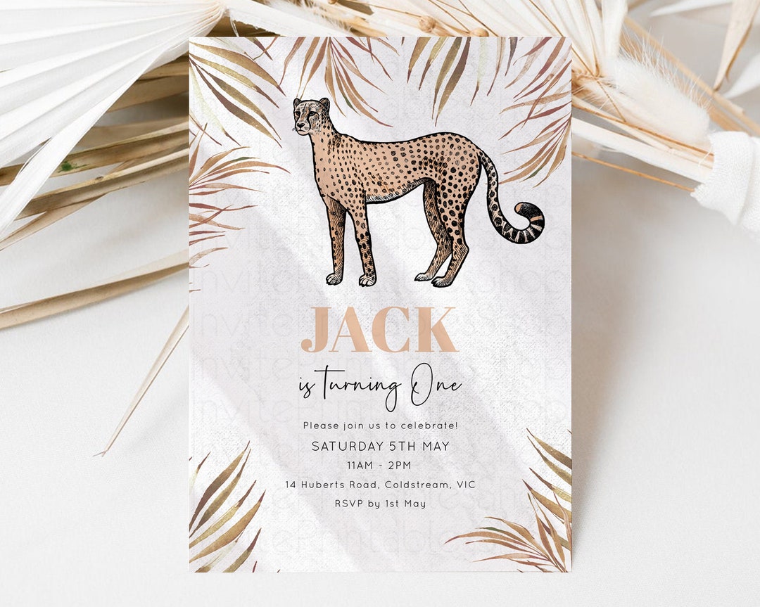 Cheetah Birthday Invitation Cheetah Invite Dried Tropical Palms Leaf ...