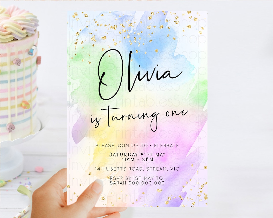 Pastel Birthday Invitation Ombre Watercolor Birthday Invitation Glitter ...