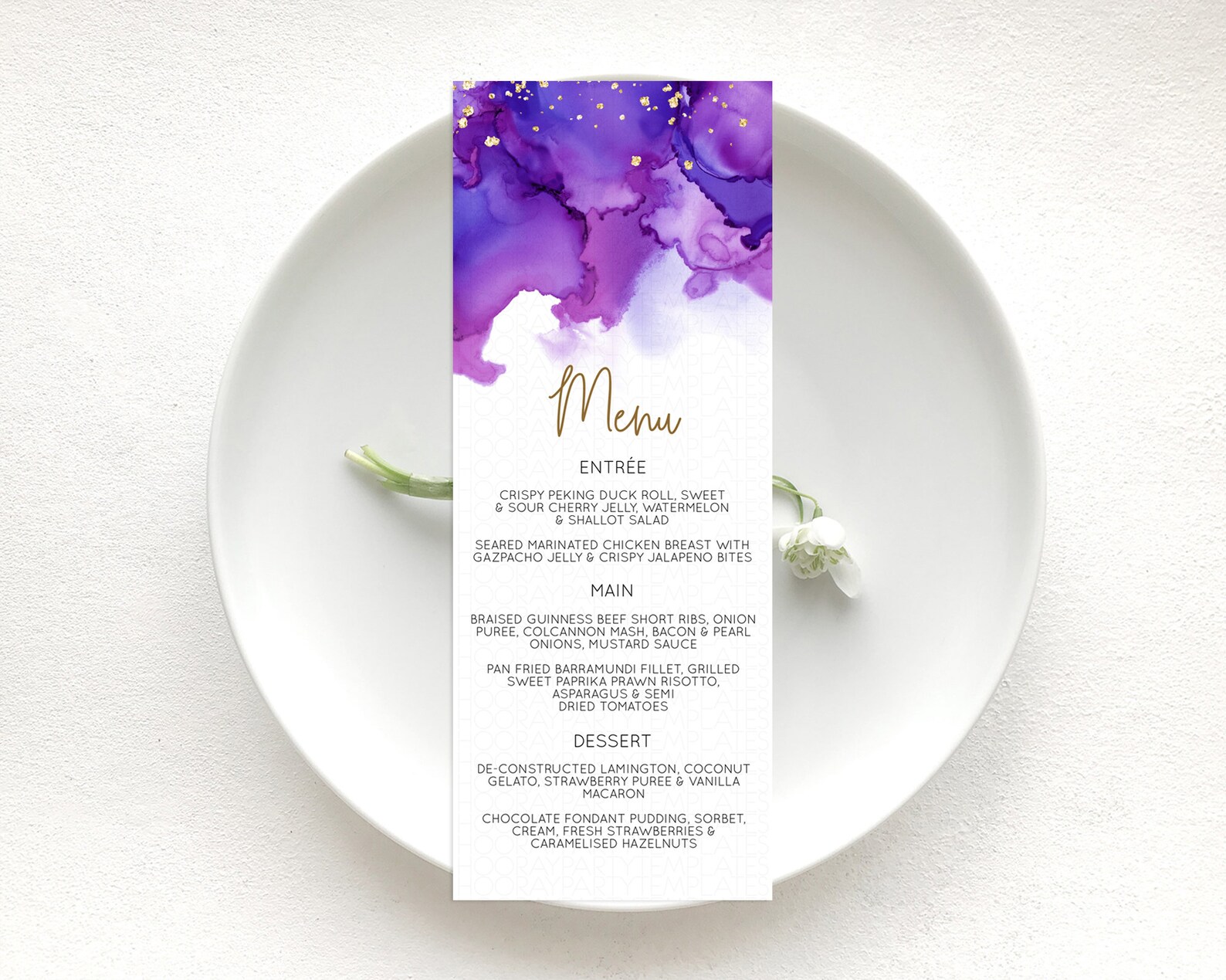 Purple Menu Purple Watercolor Menu Template Pastel Purple Table Décor ...