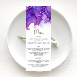 Purple Menu Purple Watercolor Menu Template Pastel Purple Table Décor ...